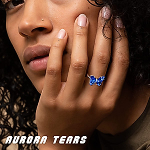 Blue Butterfly Heart Ring Adjustable Women 925 Sterling Silver Animal Butterflies September Created Sapphire Birthstone Sapphire Open Ring Crystal Wedding Birthday Jewelry DR0133S