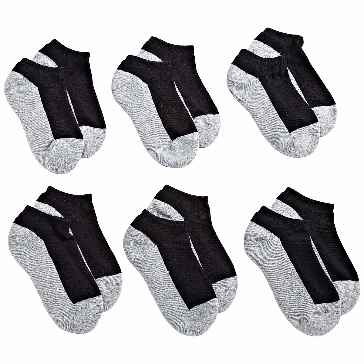 Jefferies Socks boys Seamless Sport Low Cut Half Cushion (Pack of 6) athletic socks, Black/Grey, Medium US