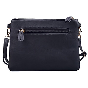 JIARUO Women Mini Multi Zipper Pocket Lightweight PU Leather Sling Crossbody Bag Purses Handbag (black)