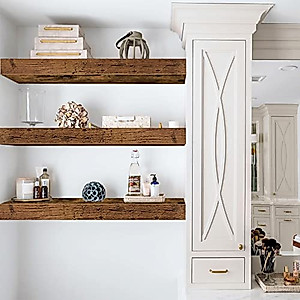 QEEIG Floating Shelves Bathroom Shelf Bedroom Kitchen Farmhouse Small Book Shelf for Wall 16 inch Set of 3, Rustic Brown (015-BN3)
