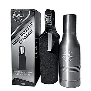 AUGood Beer Bottle Cooler: Stainless Steel Double Wall Bottle Insulator with Cover/Includes Bottle Opener and fit's long neck and standard neck 12oz bottles