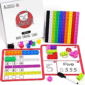 GAMENOTE Math Cubes Manipulatives with Activity Cards - Number Counting Blocks Toys Snap Linking Cube Math Counters for Kids Kindergarten Learning Activities