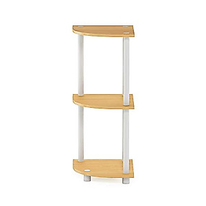 Furinno (99557BE/WH Turn-N-Tube 4-Tier Multipurpose Shelf Display Rack - Beech/White & Turn-N-Tube 3-Tier Corner Display Rack Multipurpose Shelving Unit, Beech/White, Model:12077BE/WH