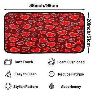 KOBLEN Red Love Heart1 Kitchen Rugs Non Slip Washable Absorbent Kitchen Mats 20x39 inch Cushioned Anti Fatigue Kitchen Floor Mats for in Front of Sink