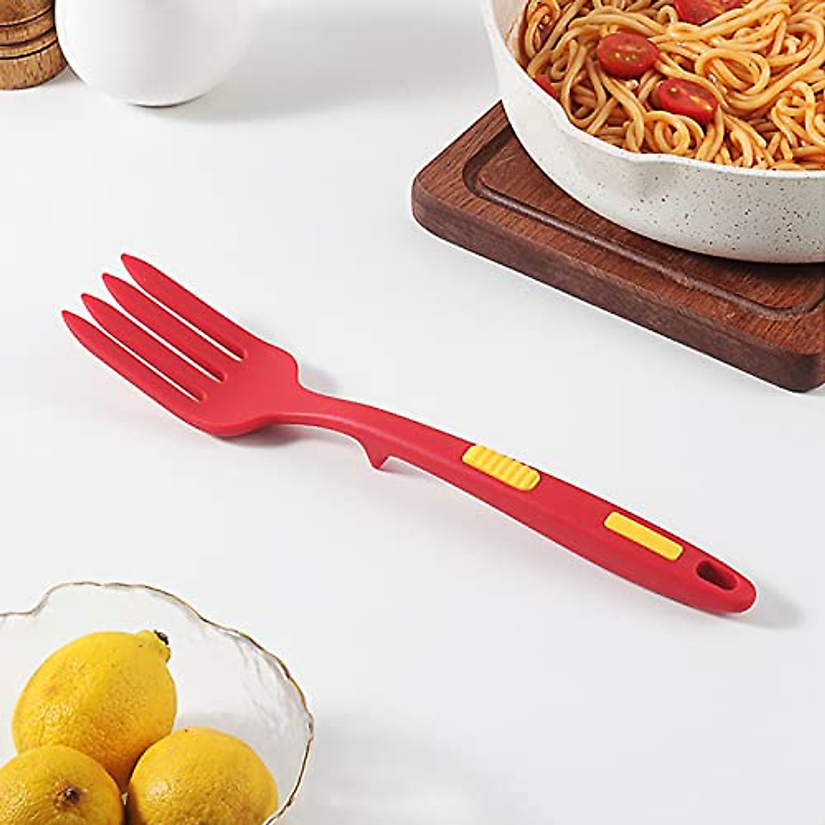 2PCS Silicone Flexible Fork, Heat-Resistant Cooking Fork Tools Dishwasher Safe Kitchen Fork Kitchen Non Stick Fork for Bake and Stir Mix Ingredients, Whisk Eggs (Black, Red)
