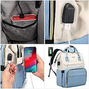 LOVEVOOK Laptop Backpack for Women Fashion Business Computer Backpacks Travel Bags Purse Doctor Nurse Work Backpack with USB Port, Fits 15.6-Inch Laptop Beige-Light Blue