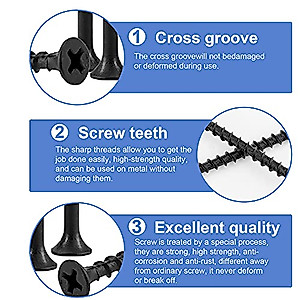 XOOL 200PCS Drywall Screws #7 Coarse Thread Sharp Point Self Tapping Screws Assortment Kit Black, Carbon Steel Wood Screws for Drywall Sheetrock, Wood, Furniture Cabinet