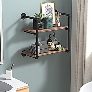 TEDIDUWA Industrial Shelf Wall Mounted, 24in Industrial Pipe Shelving for Wall, 2 Tier Industrial Wall Shelf for Farmhouse Kitchen Bar Shelving and Bathroom, DIY Industrial Pipe Shelf