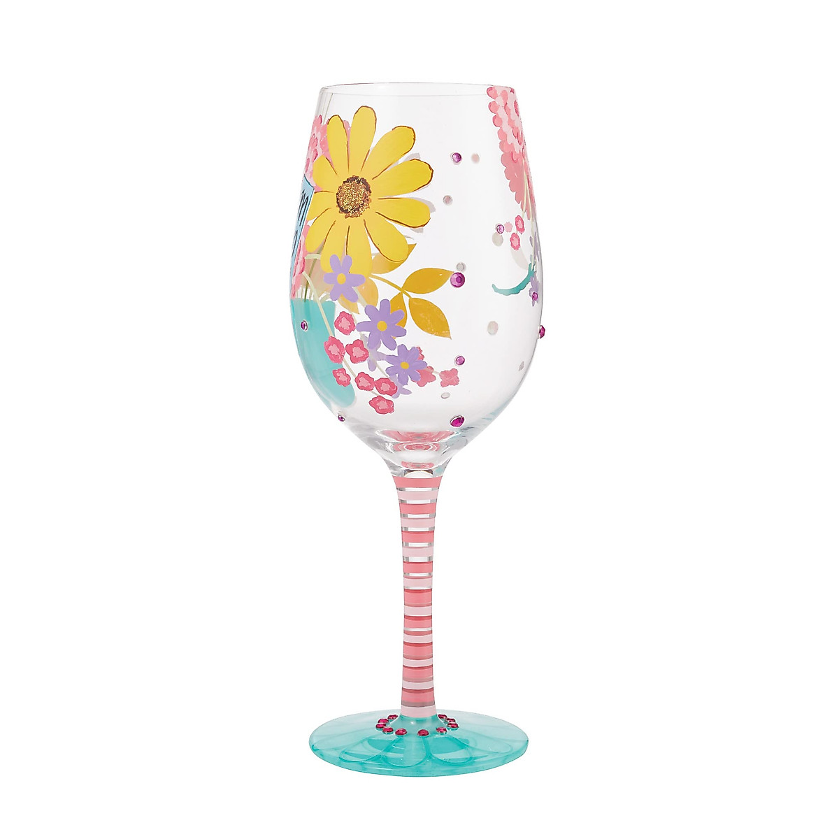 Enesco Designs by Lolita Best Mom Ever Hand-Painted Artisan Wine Glass, 15 Ounce, Multicolor