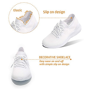 IFSONG Sneakers for Women Non Slip Athletic Tennis Sneakers Walking Shoes Sock Knitted Upper Sneakers Casual Running Ultra Lightweight Breathable Women's Fashion Sneakers 2021 White