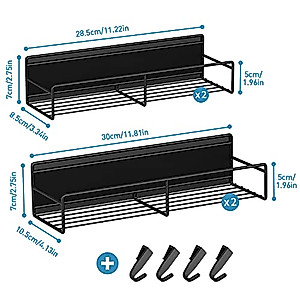 Magnetic Spice Rack Organizer 4 Pack Spice Magnet Shelf Seasoning Mounted Spice Racks With 4 Hooks for Cabinet Refrigerator Space Saving Kitchen Organization for Spice Jars and Seasoning Bottles