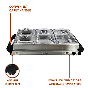 MegaChef 4 Section Buffet Warmer Server - Professional Hot Plate Food Warmer Station, Easy Clean Stainless Steel, Portable & Great for Parties Holiday & Events