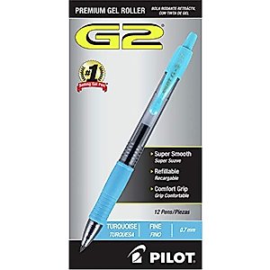 Pilot G2-7 Retractable Gel Roller Pen, Fine Pen Point Type - 0.7 mm Pen Point Size - Turquoise Ink - Translucent Barrel - Pack of 12