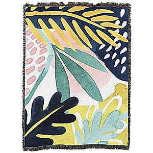 Pure Country Weavers Leaves Blanket Tropical Salve - Grace Popp - Garden Patterns Gift Tapestry Throw Woven from Cotton - Made in The USA (72x54)