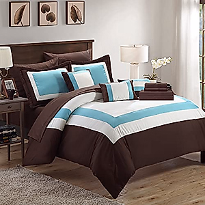 Chic Home 10-Piece Bed in a Bag Comforter Set, Brushed Microfiber,Shams, Decorative Pillows and Sheet Set Included, Queen, Brown