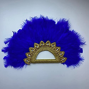 Msbfea Big Size Design African Blue Feather Fan Ladies Wedding Feather Fan for Bride Double Side Feather Nigerian Stones Dance - 32CMX55CM Color 50