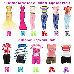 16 Pack Doll Clothes and Accessories 2 Fashion Dresses 2 Sequin Skirts 1 Long Dress 5 Tops and Pants Outfits 5 Shoes 1 DIY Sticker for 11.5 inch Girl Doll