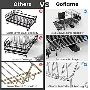 GOFLAME Dish Drying Rack with Drainboard, 2-Tier Detachable Dish Rack with 360°Swivel Spout, Utensil Holder, Cup Holder, Large Capacity Dish Drainer Set for Kitchen Counter