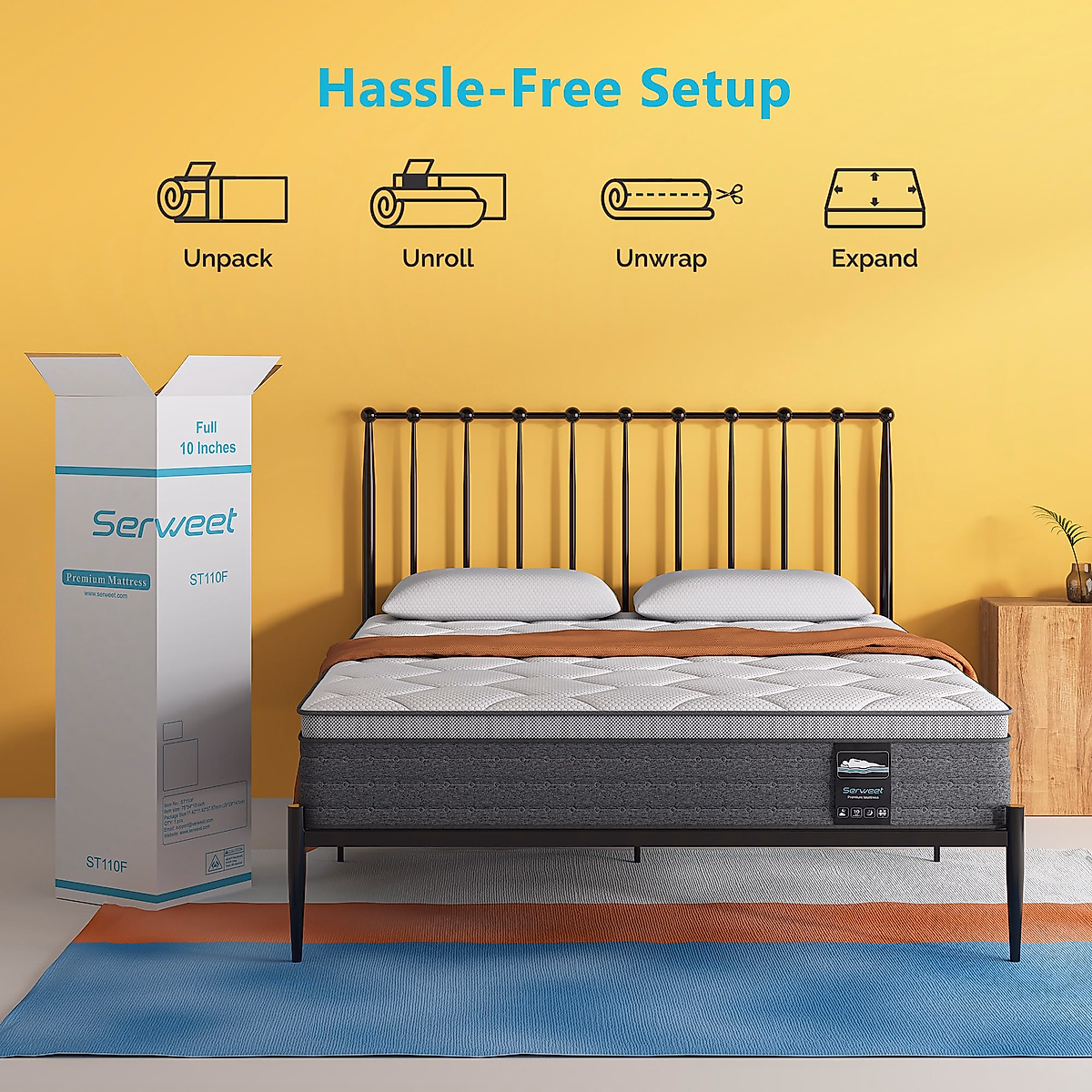 Serweet 12 Inch Memory Foam Hybrid Twin Mattress - 5-Zone Pocket Innersprings for Motion Isolation -Heavier Coils for Durable Support -Medium Firm -Fiberglass-Free - Made in Century-Old Factory