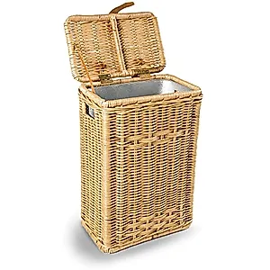 The Basket Lady Wicker Kitchen Trash Basket with Metal Liner, 16 in L x 10.5 in W x 24 in H, Sandstone