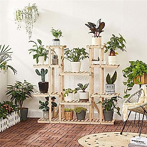 UXZDX Dudukan Tanaman Kayu Solid Tinggi Dengan 17 Tempat Untuk Pot, Dudukan Tanaman Dalam Ruangan Bertingkat Yang Besar