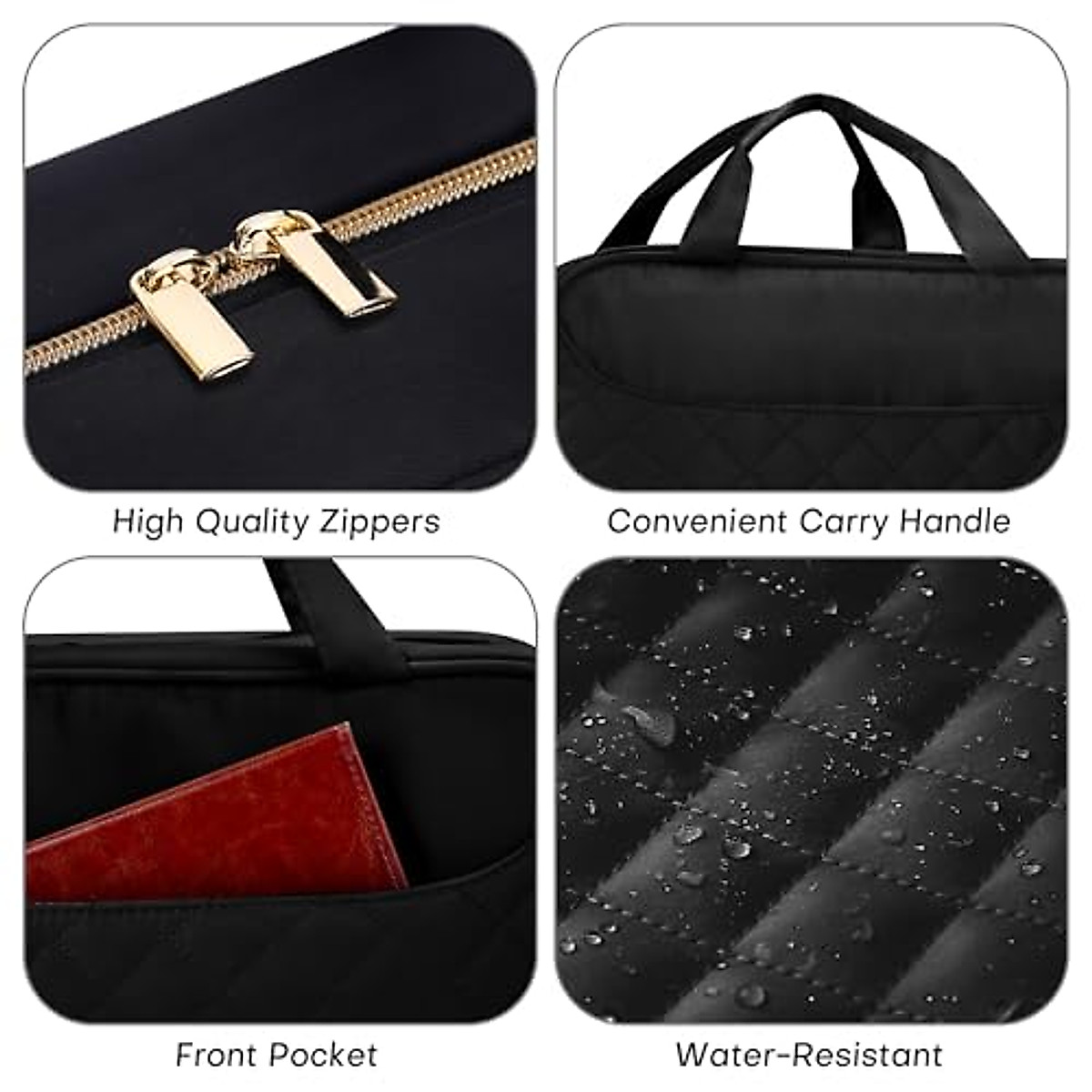 ESMNOAN Travel Toiletry Bag for Women with Hanging Hook,TSA Approved Travel Organizer for Shampoo,Full Sized Container,Makeup Brushes Set,Portable Travel-Size Toiletries Accessories, Black