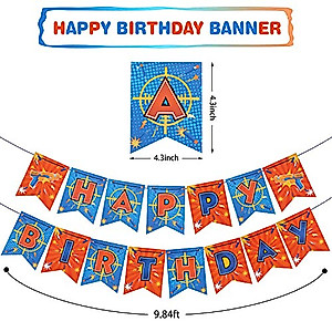 53 Pieces Dart Battle Happy Birthday Banner Decorations Dart Gun Birthday Supplies Paper Flower Pom Pom Hanging Swirls Latex Balloons Tassel Garland Cake Cupcake Topper