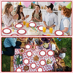 100pcs 7inch Chriatmas Red and White Plates Gingham Checkered Plaid Tableware Baby Shower Red Gingham Dessert Disposable paper Dinnerware for Picnic Barbecue Baby Shower Birthday Party Decorations