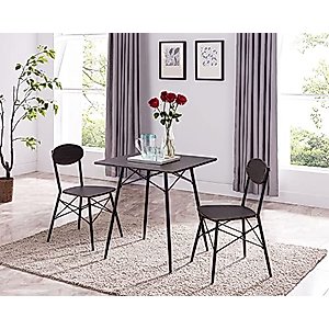 Pilaster Designs Indoor Home Decorative Furniture Valley 3 Piece Dining Set, Black Metal Frames & Walnut Wood Top, 27.5" Square, Modern (Table & 2 Oval Back Chairs)