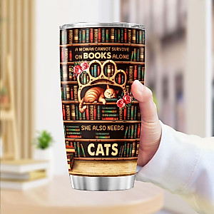 HUBUPU Cat Lovers For Tumblers, Tumbler 20 Oz With Lid And Straw, Book Gifts, Girl Loved Books And Cats