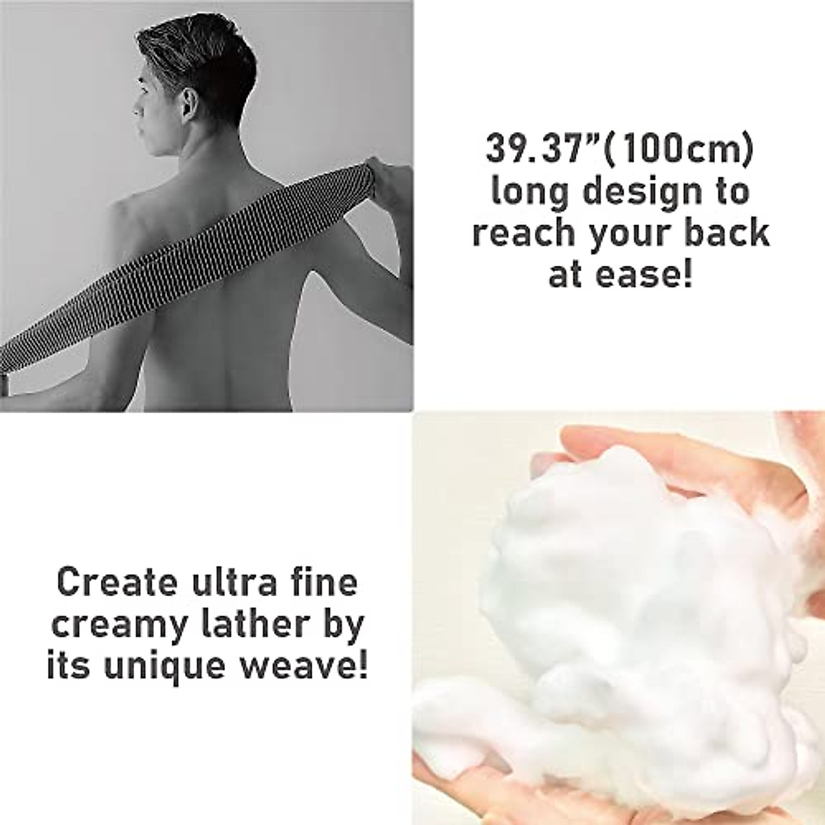 Extra Rough, Exfoliating Washcloth [Made in Japan] Exfoliating Towel Special Texture Makes Fluffy Foam Lather, Back Scrubber, Dead Skin Cell Remover [Loofah for Women and Men] (2pcs Set)