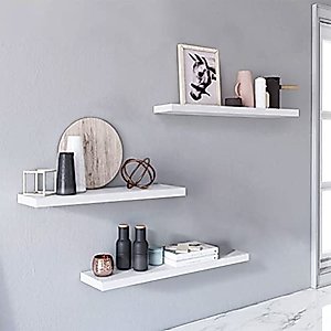 ISYOKE White Floating Shelves for Wall Mounted Storge Shelf Set of 3 Wall Shelf Decorative Display White Rack Shelves for Bathroom Bedroom Living Room Kitchen Office