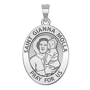 PicturesOnGold.com Saint Gianna Beretta Molla Oval Religious Medal - 2/3 X 3/4 Inch Size of Nickel, Sterling Silver with Engraving