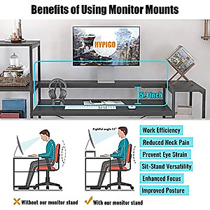 HYPIGO Two Person Computer Desk with Storage Shelves, 109 inches Extra Long Double Workstation Desk with Printer Shelf & Monitor Stand, Large Office Desk Study Writing Table for Home Office - Black