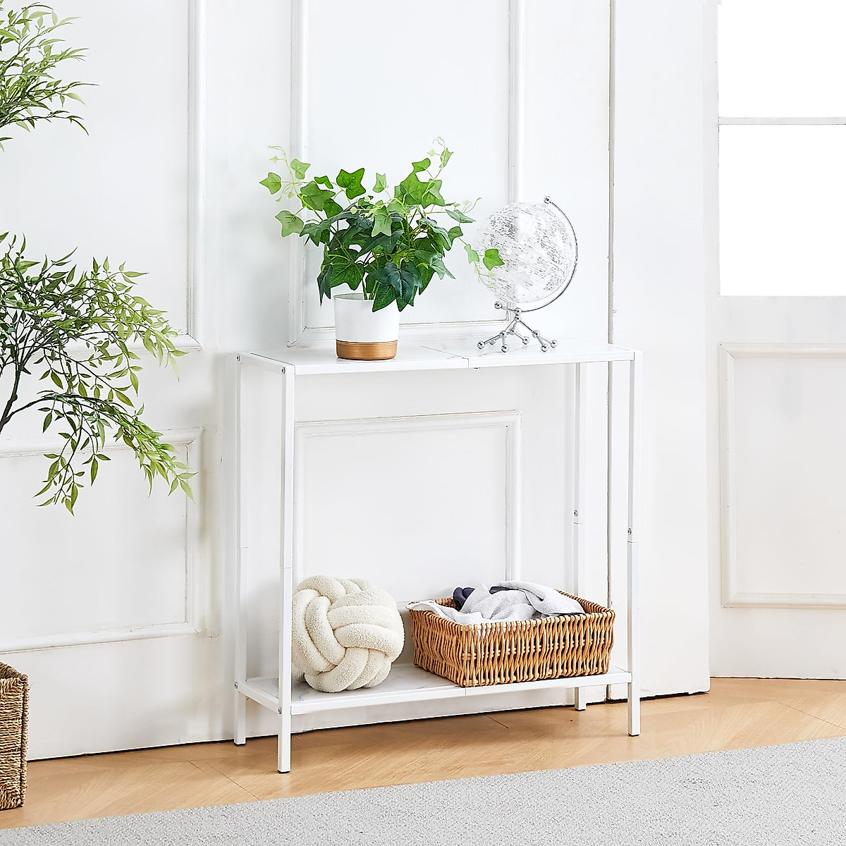 Wimarsbon 29.5 Inches Narrow Console Table, Small Sofa Table, 2-Tier Slim Sofa Table, Entryway Table with Shelves, Side Table, Display Table, for Hallway, Bedroom, Foyer (White Frame White)