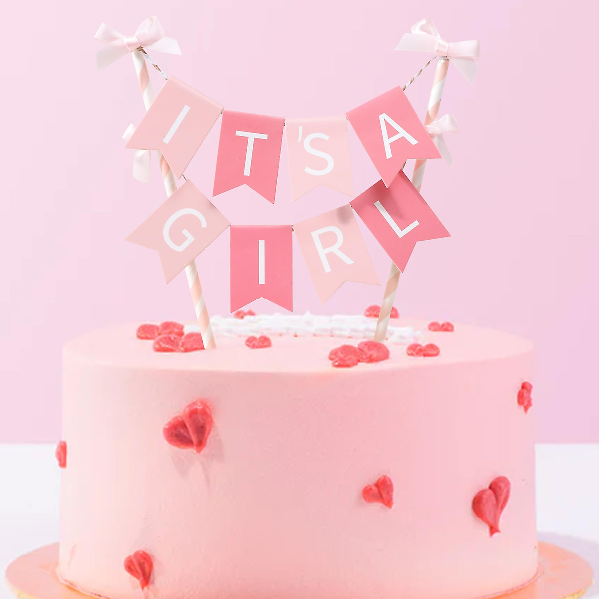 It Is a Girl Cake Topper - Gender Reveal Party Decoration, Pink It’ s a Girl Paper Straw Cake Topper, Baby Shower Cake Topper, Baby Girl Baby Shower Decor