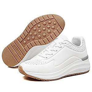 ANJOUFEMME Fashion Wedge Sneakers for Women - White Comfortable Slip on Sneakers for Women Non Slip Tennis Shoes Womens Breathable Walking Shoes