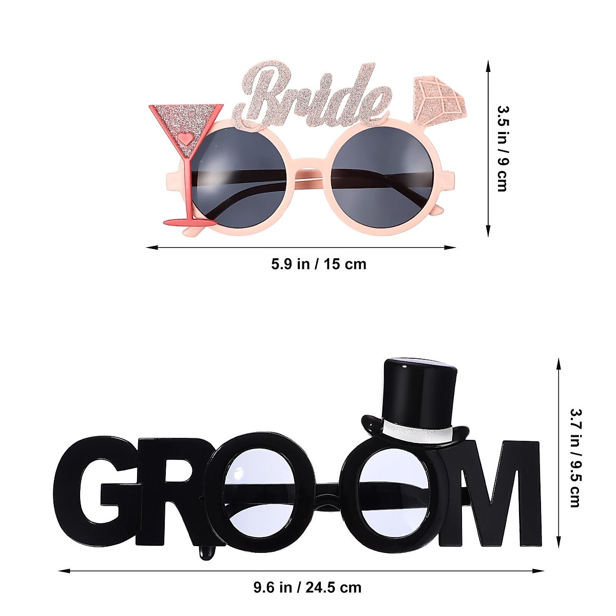 2pcs Bride Groom Glasses Bachelor Party Eyewear for Adults Naughty Decorations Bridal Shower Eyeglasses Diamond Sunglasses Wedding Shower Glasses Lovers Plastic Woman