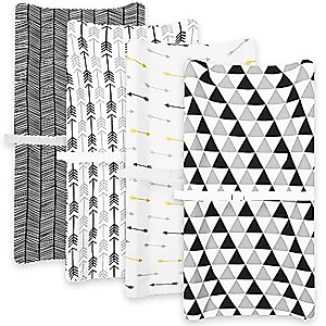 Changing Pad Cover – Baby Changing Pad Covers 4 Pack – Boy or Girl Changing Pad Cover – Pure Jersey Machine Washable Black and White Changing Table Cover – Diaper Changing Pad Cover Sheets