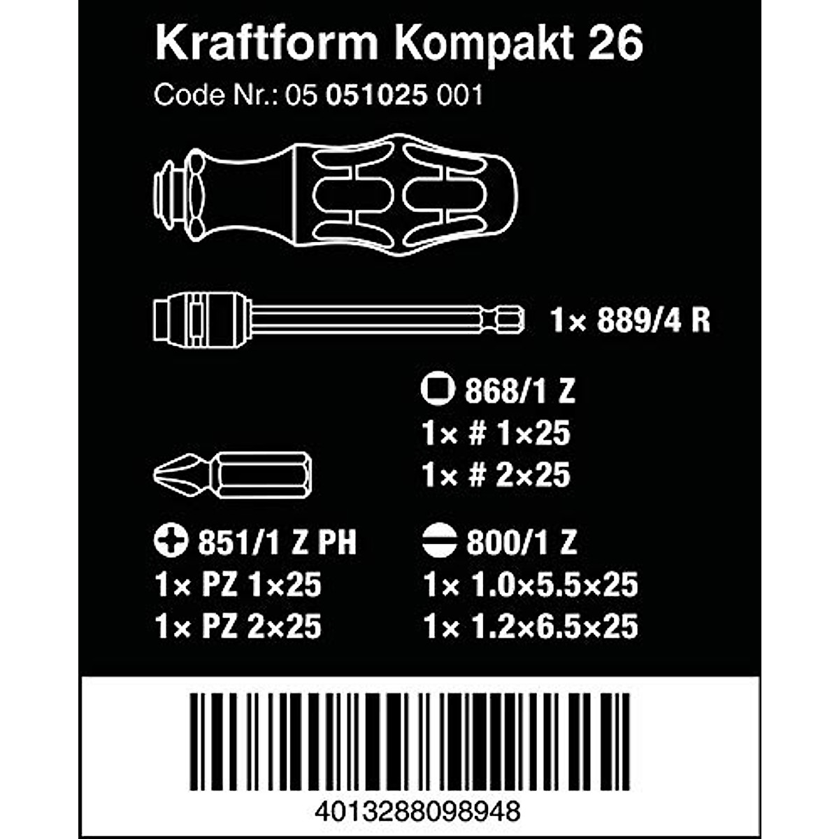 Wera - 5051025001 KK 26 7-In-1 Bitholding Screwdriver with Removable Bayonet Blade (SL/PH/SQ) Silver