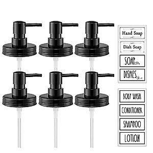 Onsogi Regular Mouth Plastic Mason Jar Soap Dispenser Pumps and Lids- Rust-Proof Mason Jar Accessories Rustic Farmhouse Kitchen Counter Top Bathroom Decor and Organization - 6 Pack