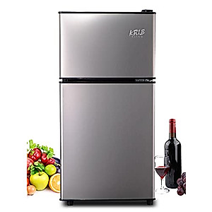 KRIB BLING 3.5 Cu.ft Compact Refrigerators with Freezer, Mini Fridge with 7 Level Temp Adjustable Thermostat, Small Fridge for Apartment, Office, Basement, Silver