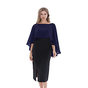 Baoqiya Women's Capelet Shawls and Wraps for Evening Dresses Soft Bridesmaid Shawl Chiffon Cape Wedding Cover Up(Navy)