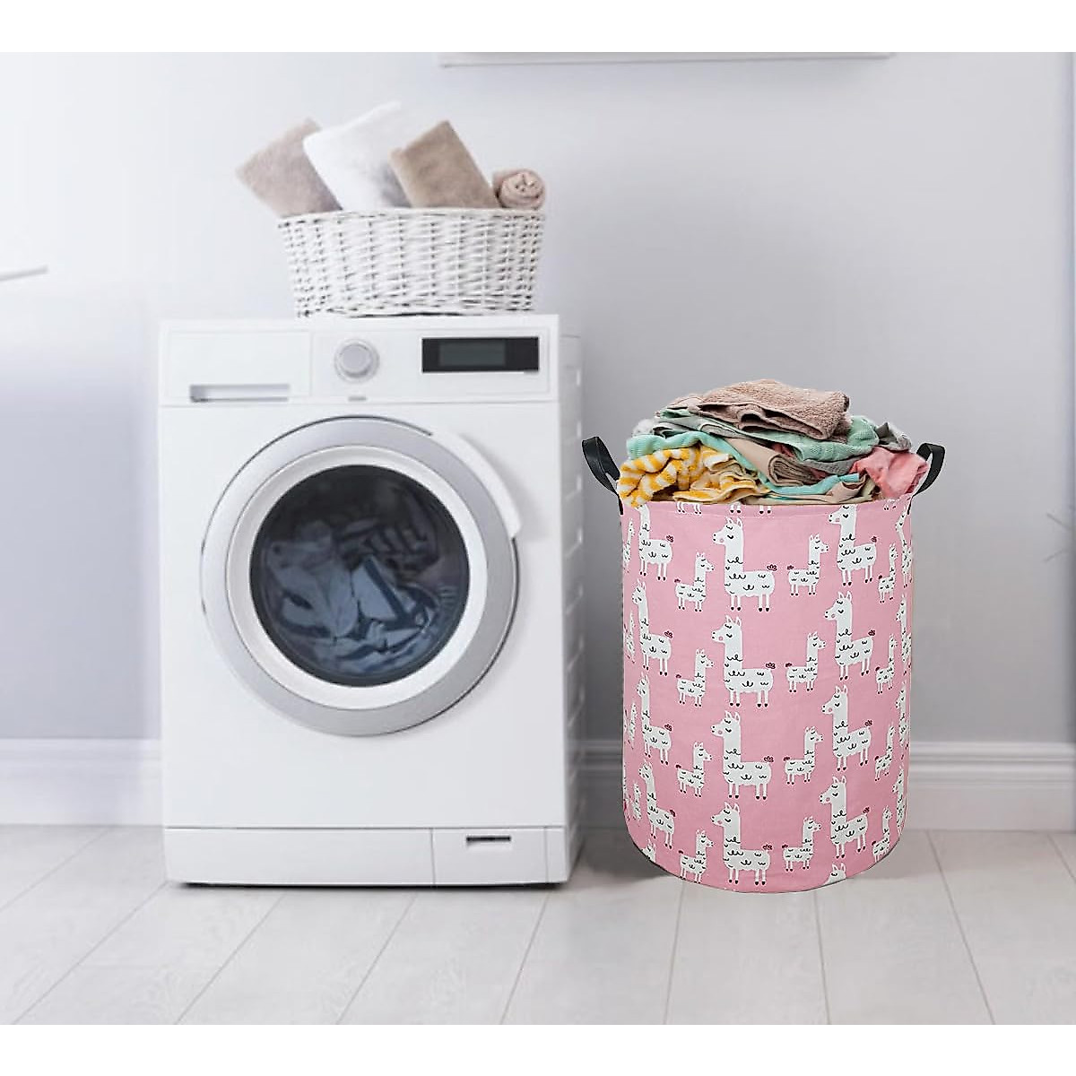 19.7" Round Canvas Large Clothes Basket Laundry Hamper with Handles,Waterproof Cotton Storage Organizer Perfect for Kids Boys Girls Toys Room, Bedroom, Nursery,Home,Gift Basket(alpaca)