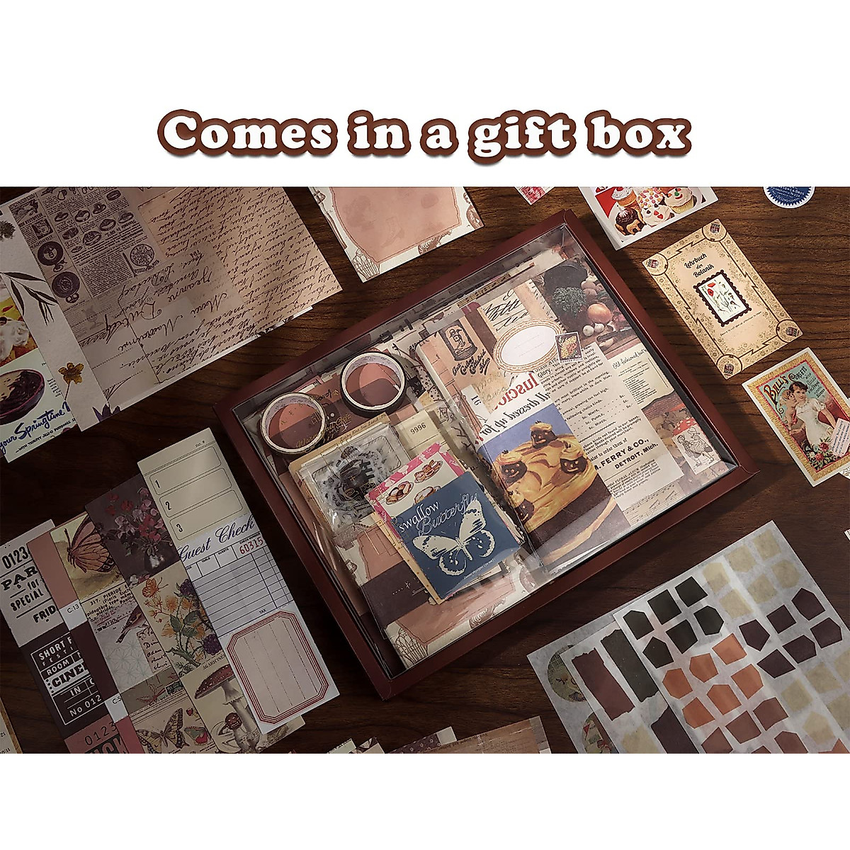 Draupnir Vintage Aesthetic Scrapbook Kit(346pcs), Bullet Junk Journal Kit with Journaling/Scrapbooking Supplies, Stationery, A6 Grid Notebook with Graph Ruled Pages.DIY Gift for Teen Girl Kid Women.