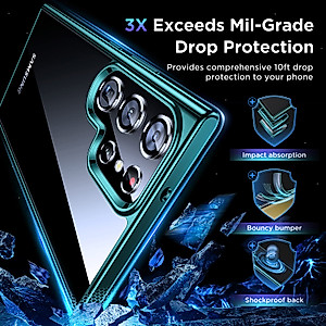 Humixx Crystal Clear Case for Samsung Galaxy S23 Ultra 6.8" - Midnight Green [Never Yellow] [Mil-Grade Protection] [Slim Fit] [2x Screen & Camera Protectors]