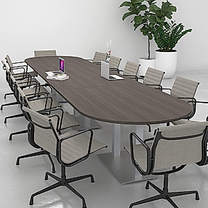 SKUTCHI DESIGNS INC. 16' Large Modular Conference Table with Data and Power | 16 Person Racetrack Table | Harmony Series | White Cypress