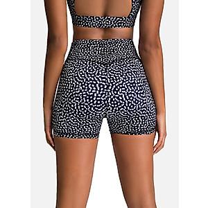 IWEMEK Women 2 Piece Workout Outfits Polka Dot Print High Wasit Biker Shorts + Backless Adjustable Sport Bra Sets Exercise Running Gym Clothes Black Polka Dots Small