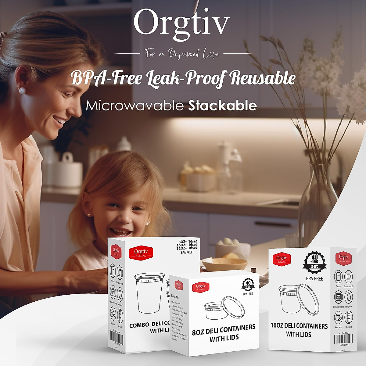 Orgtiv [48 Sets] 32oz Plastic Deli Containers with Lids,Disposable Quart Containers with Lids,Freezer Storage Containers for Food Soup Yogurt Ice Cream Juice,BPA Free Airtight Clear Takeout Boxes