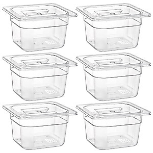 Bekith 6 Pack 1/6 Size Clear Polycarbonate Food Pans with Lids for Kitchen Restaurant Food Prep, 4 Inches Deep